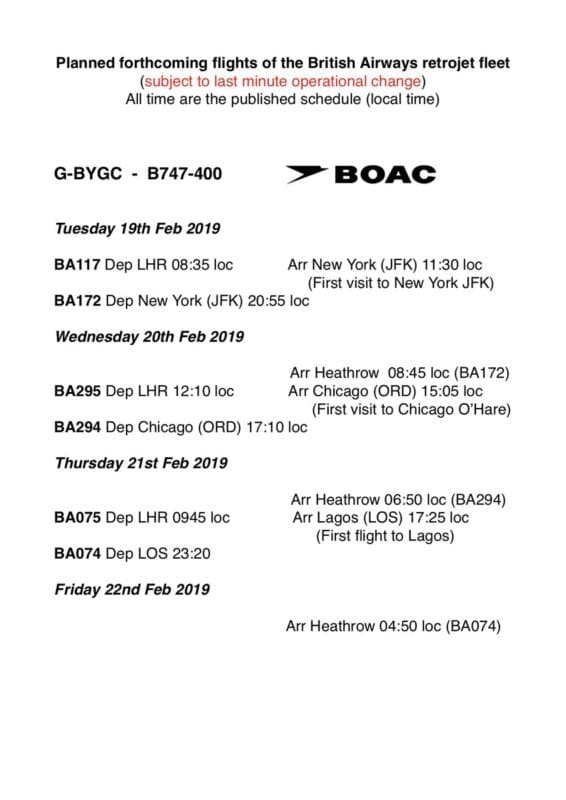 BA Retrojets BOAC 747 Timetable - SamChui.com