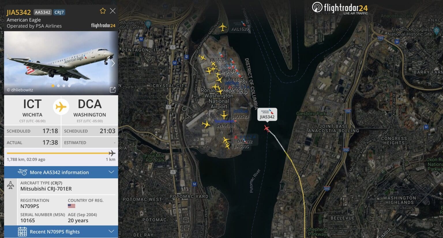 American Eagle CRJ700 Crashed with Helicopter, 67 Dead